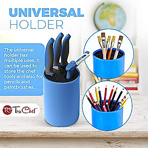 TruChef Kids Knife Set For Cooking – 5 Piece Kids Cook Set in Blue – Kids Cooking Supplies with Kids Chef Knife, Kids Paring Knife, Kids Peeler, Kids Serrated Knife & Universal Holder