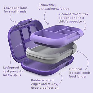 Bentgo Kids Chill Leak-Proof Lunch Box - Included Reusable Ice Pack Keeps Food Cold; 4-Compartment Bento Lunch Container; Microwave/Dishwasher Safe; 2 Year Manufacturer's Warranty (Purple)