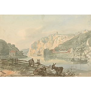 ArtDirect Nicholas Pocock 18x14 Gold Ornate Frame and Double Matted Museum Art Print Titled - Hotwells from Rownham Ferry