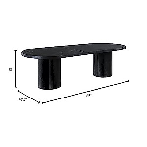 Meridian Furniture 725Black-T Belinda Collection Mid-Century Modern Solid Wood Black Oak Veneer Dining Table, Oval Design, Fluted Bases, 2 Leaves Included, 90"/106.5"/123" W x 47.5" D x 31" H, Black