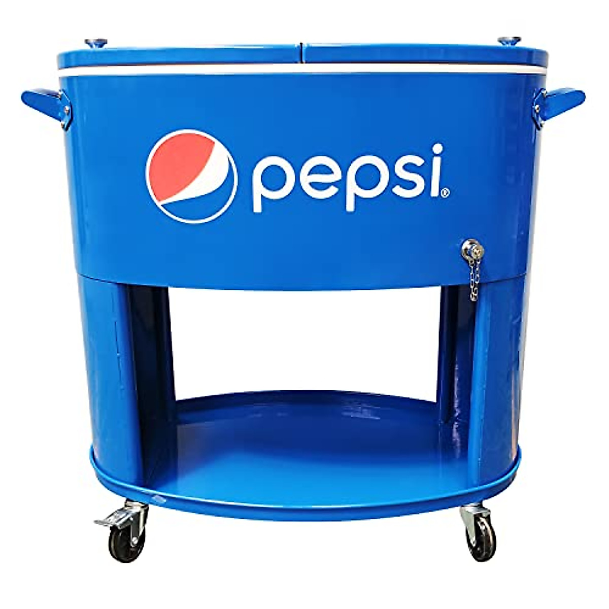 Permasteel Pepsi Outdoor Patio Cooler with Wheels | 80-Quart Rounded Beverage Rolling Cooler, PS-A207-80PE-BL, for Backyard Deck, Outside Indoor Outdoor Drink Cart, Pepsi Blue