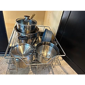 Deep Pull Out Cabinet Organizer 13.6" Wide x 17" Deep - Premium Kitchen Cabinet Pull Out Shelves for Cabinets - Slide Out Bottom Mounted Pantry Shelves and Cabinet Drawers - Easy Installation