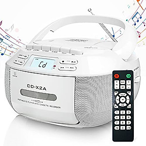 Greadio CD Player Boombox Cassette Player Combo with Bluetooth,AM/FM Radio,Stereo Sound with Remote Control,AUX/USB Drive,Tape Recording,AC/DC Powered,Headphone Jack,LCD Display for Home,Kids,Gift