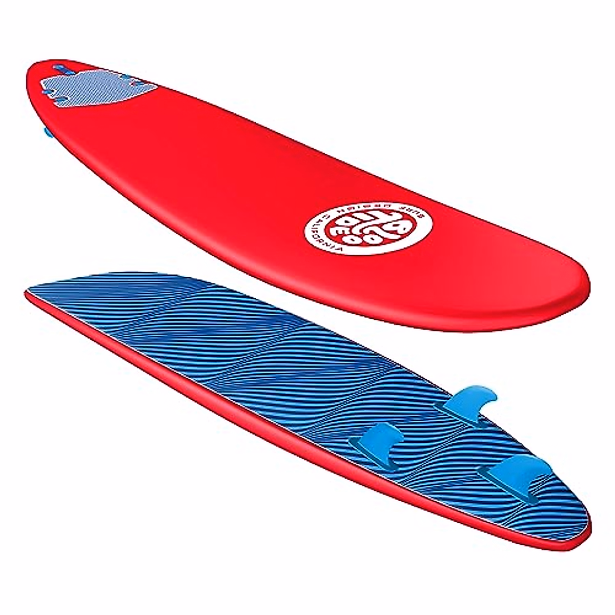 Bloo Tide 8ft Surfboard Soft top Red with Blue Wavizm Design Bottom Graphic