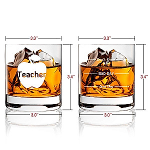AGMdesign, Funny Double sided Good Day Bad Day Don't Even Ask Teacher Whiskey Glasses Gift for Teacher's, educator, teaching team