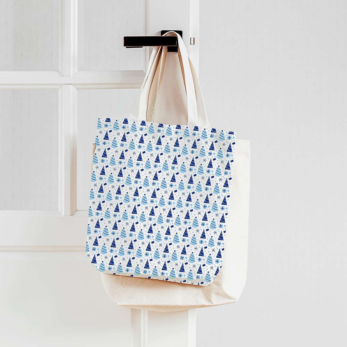 Whaline 12Pcs 18" x 22" Christmas Fat Quarter Fabric Bundles Winter Blue White Snowflake Reindeer Printed Quilting Patchwork Cotton Craft Fabric Pre-Cut Square Sheets for DIY Patchwork Sewing Crafting