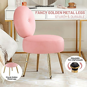 Furniliving Velvet Vanity Stool Vanity Chair with Back Makeup Chair for Vanity with Metal Legs, Mid Century Living Room Chair, Modern Chair for Dressing Room, Bedroom(Pink)