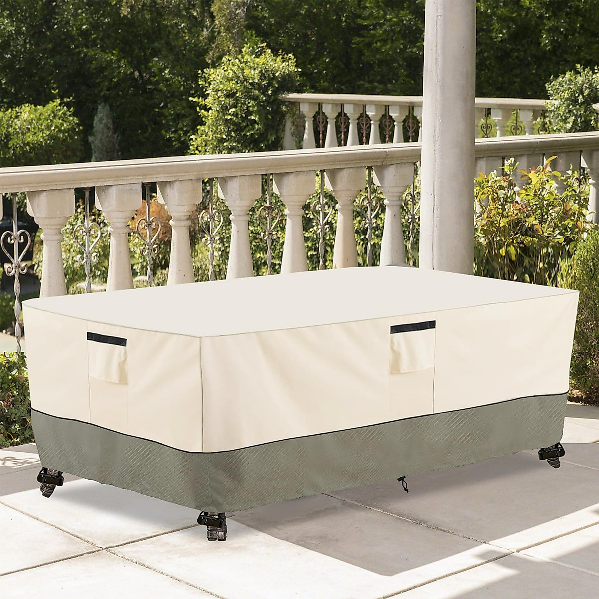 Bitubi 72 Inch Rectangular/Oval Patio Table Cover,Heavy Duty Waterproof Outdoor Table Cover Winter, Patio Furniture Covers, Beige