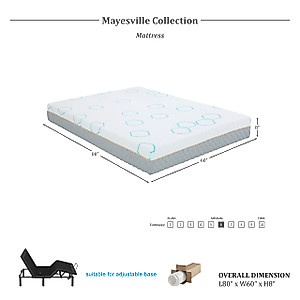 Lexicon Mayesville 8-Inch Copper-Infused Memory Foam Mattress, Queen, Gray