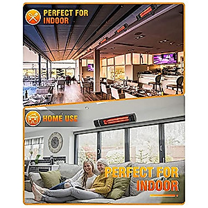 Electric Patio Heater, 1500W Outdoor Heater with 3 Power Settings, Infrared Heater with Remote Control, Overheat Protection, Wall Mounted Space Heater, In/Outdoor