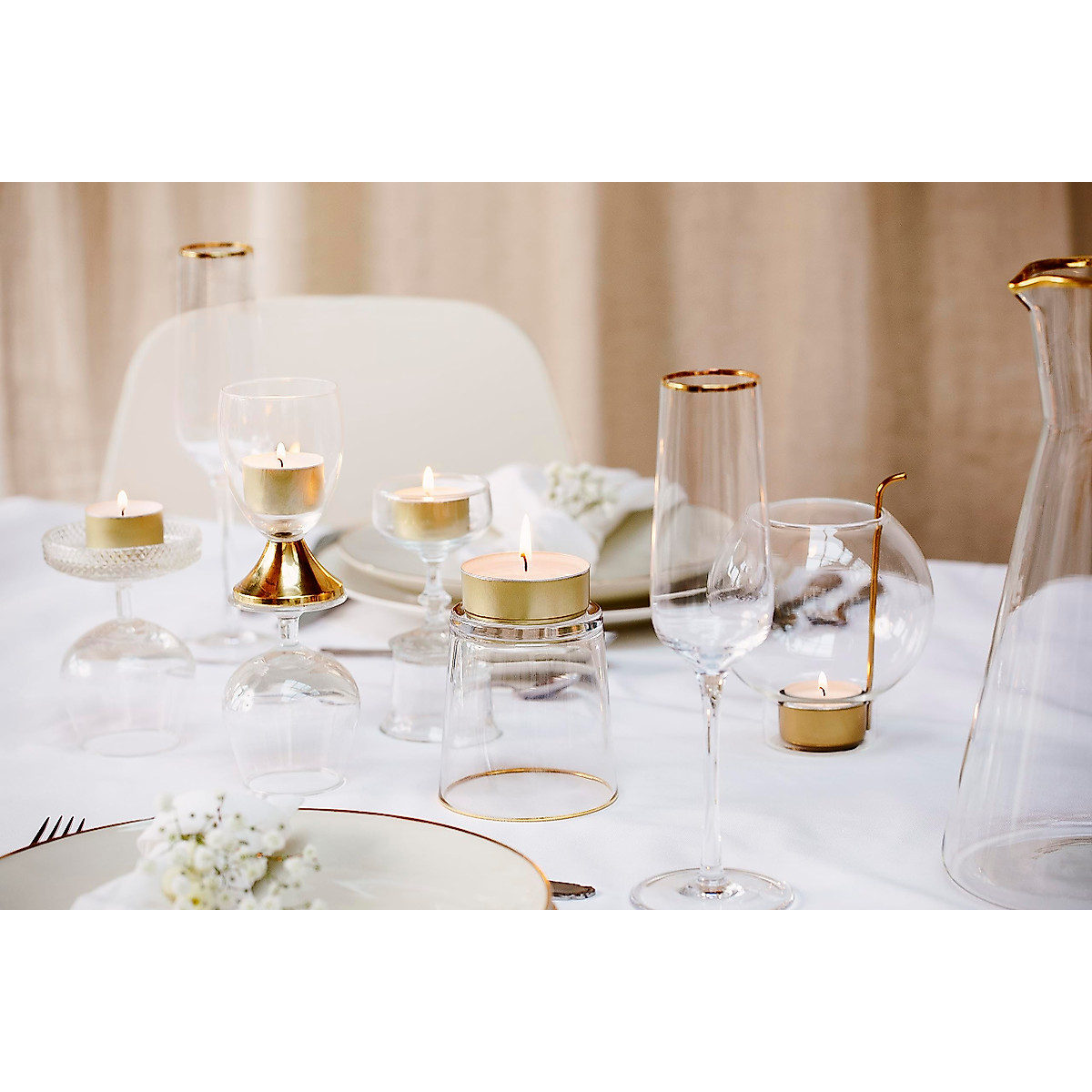 BOLSIUS Gold Tea Light Candles – 100 Count, Long-Lasting Tealight Candles Unscented with Cotton Wicks & 8 Hour Burn – Smokeless Wax Tea Lights Candles in Bulk for Parties, Weddings, Home Decor, & More