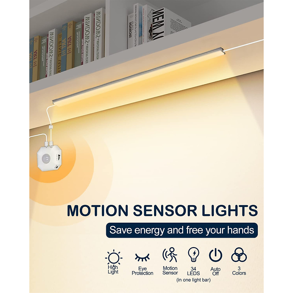 MATICOD Under Cabinet Lights, 3 Colors Motion Sensor Light Indoor Under Cabinet Lighting with Warm White Cold White Daylight, Under Counter Lights for Kitchen LED Closet Lights