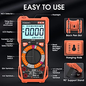 Digital Multimeter, TRMS 6000 Counts DC/AC Volt Meter, Ohm Amp Meter, Voltage Tester with NCV Function, Accurate Resistance Continuity Diode Capacitance Tester for Automotive Battery, Electronics