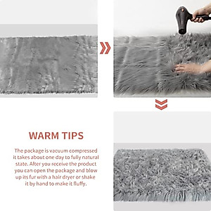 Ciicool Grey Fur Rug Fluffy Rug, 2x4 ft Small Faux Fur Rug for Bedroom, Washable Faux Sheepskin Rug for Sofa Couch Seat Cushion, Thick Shaggy Furry Rugs Floor Carpets for Bedside Living Room