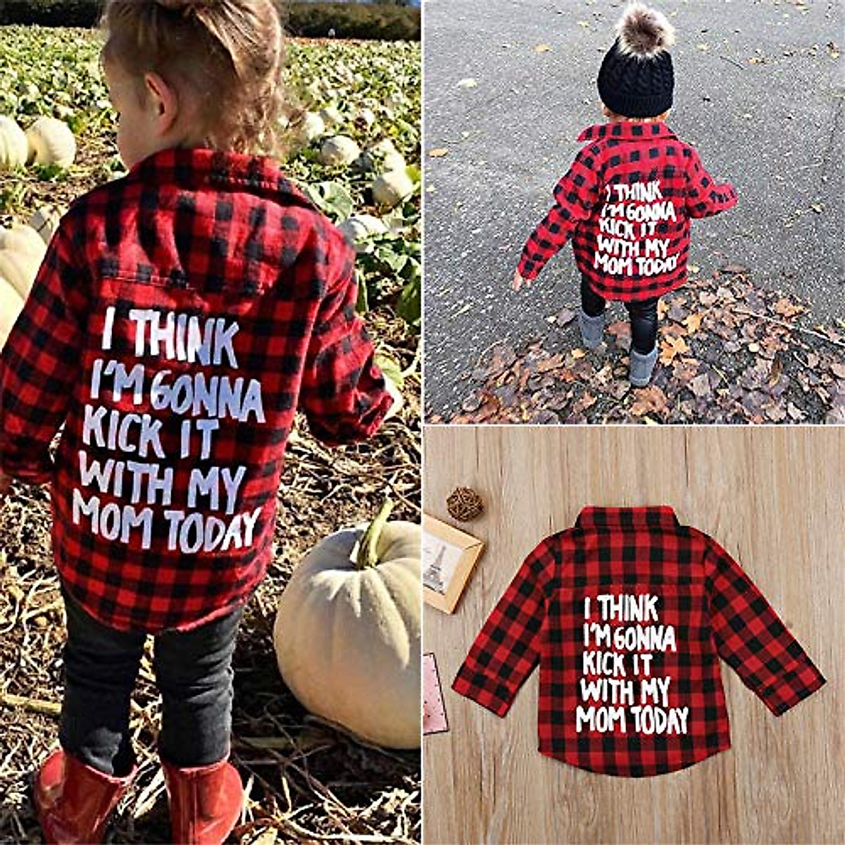 Toddler Baby Girl Toddler Baby Girl Boys Kids Letters Print Long Sleeve Shirt Button Plaid Top Jean Jacket Coat Outwear (red buffalo plaid jacket,2-3t)