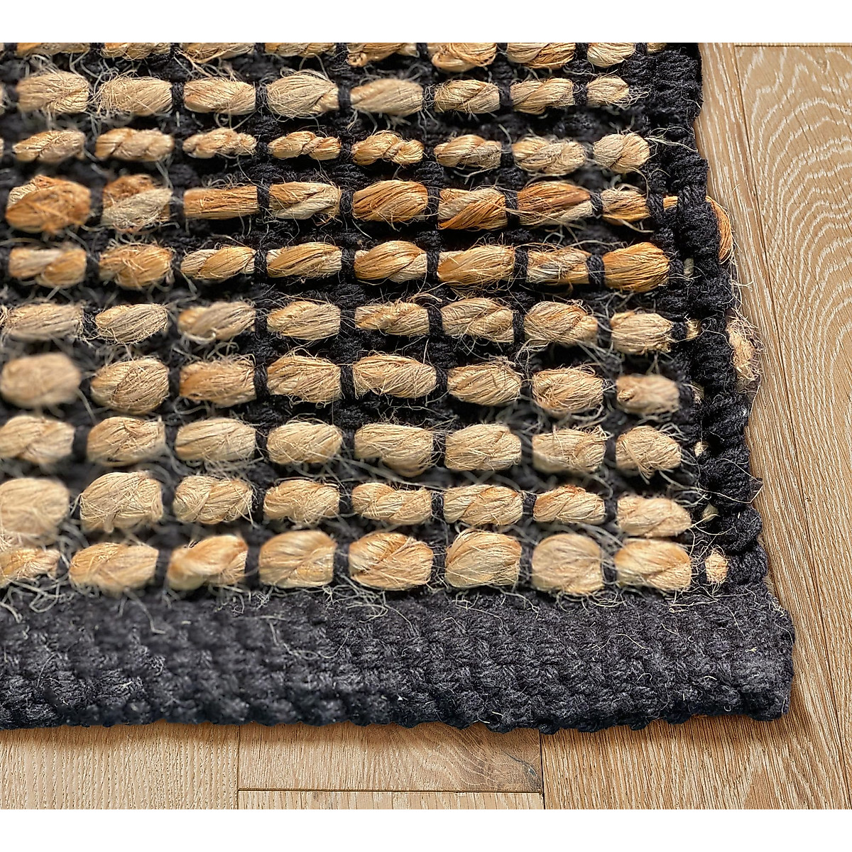 Chardin home Jute Rugs Collection- 2x5 Feet Jute Braids Rug, Boho, Rustic, Natural Jute/Black, Hand Woven Long Runner Rug for Bedroom, Living Room, Kitchen and entryways