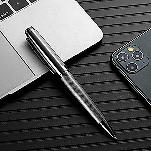 Nekigoen Ballpoint Pen with Gift Box for Men Women,Luxury Stainless Steel Retractable Pen Executive Home Office Use, and 2 Extra Refills Black Ink 1.0mm B2 (full gray)
