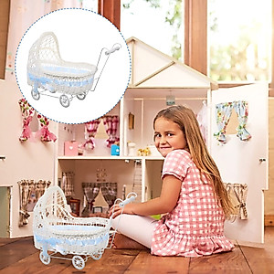 Gadpiparty Rattan Baby Boy Shower Candy Boxes Woven Flower Basket Baby Stroller Shape Wedding Favor Basket Christmas Birthday Treat Box Baptism Basket Boxes Blue