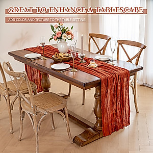 HOMEBROS Cheesecloth Table Runner, 10 Ft Fall Gauze Table Runner Boho Rustic Sheer Wrinkled Cloth Table Runner for Dining Wedding Baby Shower Birthday Party Decor - Terracotta