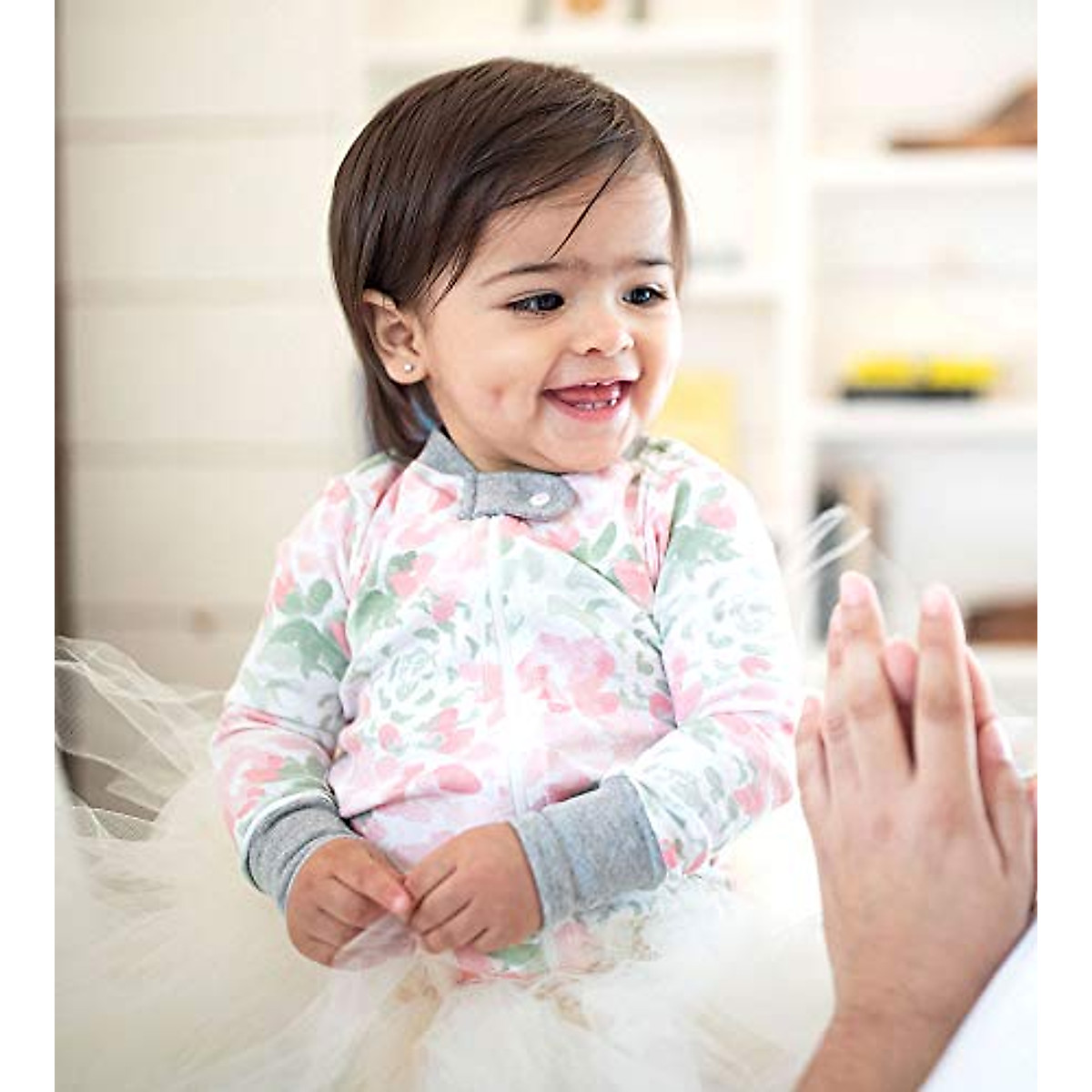 Burt's Bees Baby baby girls Pajamas, Zip Front Non-slip Footed Pjs, 100% Organic Cotton and Toddler Sleepers, Tossed Succulent, 12 Months US