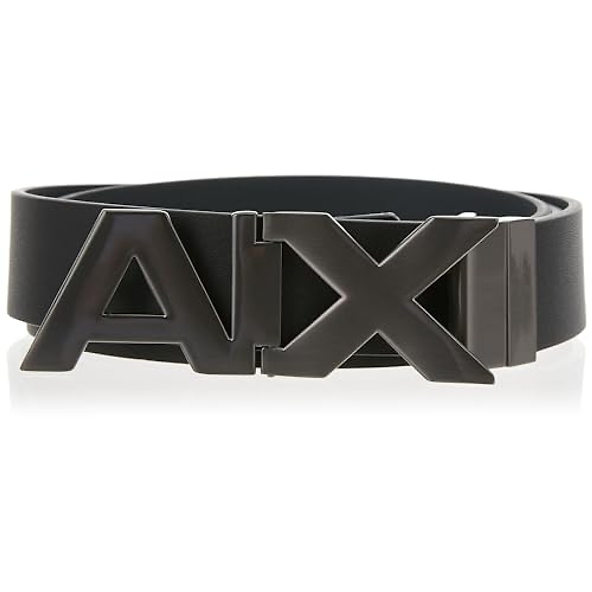Armani Exchange Men's Leather Wide Logo Belt Buckle, black/phantom, 38