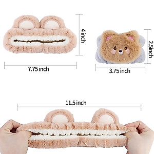 WHAVEL Hairband 3Pcs, Spa Headband and Wristband Set with Cute Bear Ears, Face Wash Headband Facial Headband Wrist Bands for Women, Girls (Coffee 01)
