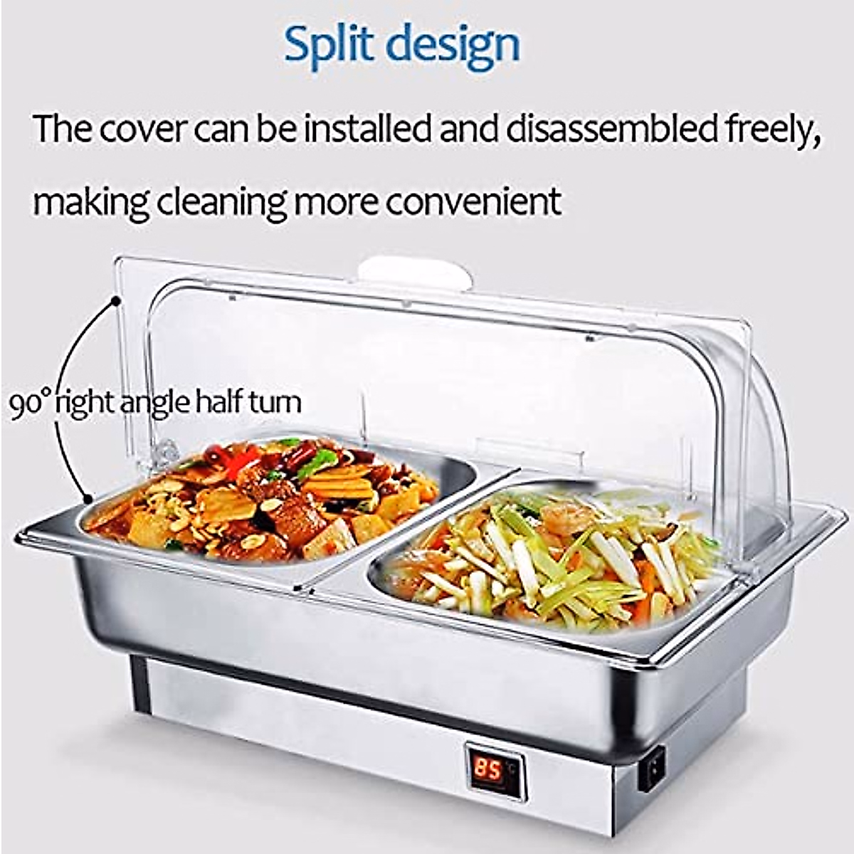 Food Warmer, Chafing Dish Stainless Steel Chafing Dishes, 9L Buffet Server, Catering Food Warmers with 90° Half Clamshell for Parties, Buffets, Adjustable Temperature (1/2 Size Foo