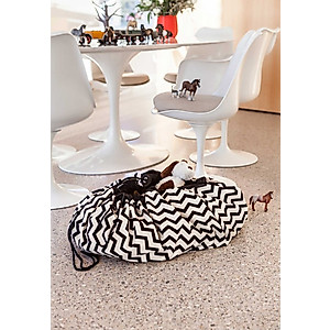 Play Mat and Toy Storage Bag - Durable Floor Activity Organizer Mat - Large Drawstring Portable Container for Kids Toys, Books - 55", Zigzag, Black