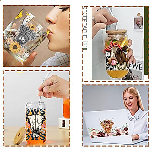 UV DTF Cup Wrap Transfer Stickers for Glass, 9 Sheet Rub on Transfers for Crafting, UV DTF Transfer Waterproof Sticker for 16OZ Libbey Glass Cups Furniture Craft Wood DIY Crafts (Farmhouse Cow)