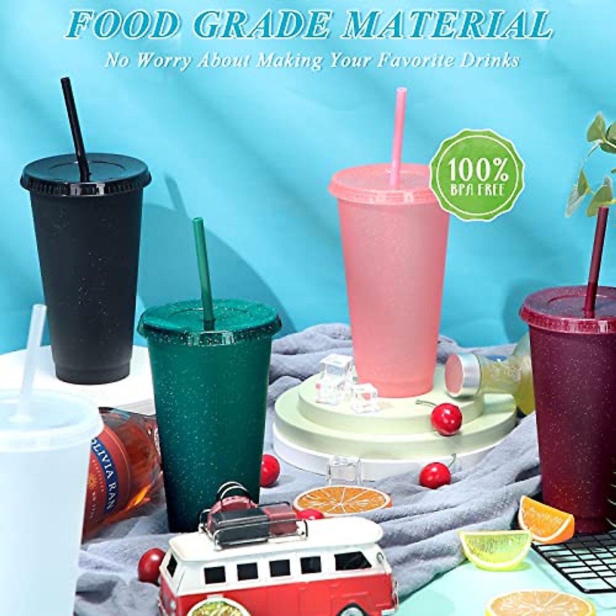 Honeydak Tumbler with Straw and Lid Bulk Water Bottle Iced Coffee Travel Mug Cup Reusable Plastic Cups for Parties Birthdays 24-27 oz (,)