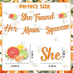 She Found Her Main Squeeze Banner Garland, Lemon Bridal Shower Party Decoration Glitter Citrus Theme Banner Garland for Citrus Lemonade Orange Summer Fruit Theme Bachelorette Wedding Engagement Party