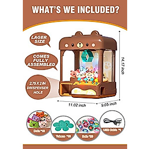 cxjoigxi Large Claw Machine for Kids Adults with Prizes, Adjustable Sound & Light, 2 Power Modes, Candy Mini Vending Crane Machines, Electronic Arcade Game Dispenser Toy for Girls Boys Gift - Bear