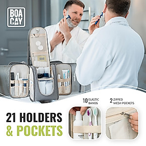 BOACAY Hanging Travel Toiletry Bag for Women and Men, Makeup Bag, Bathroom & Shower Organizer Kit for Accessories, Cosmetics, Travel Essentials