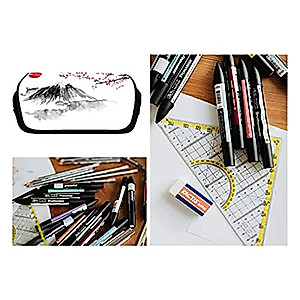 Pencil Case Japanese Mount Fuji Cherry Blossoms Sakura Sunset Asia Ink Painting Large Capacity Bag for Student Office College Travel Adult Girl Boy, Black 4