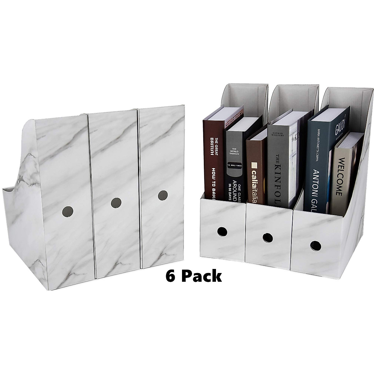 HUAPRINT Magazine Holder(6 Pack, Marbling Gray) Cardboard Magazine File Holder-Folder Holder,Magazine Organizer,Document Organizer,Magazine Storage Box,With Labels