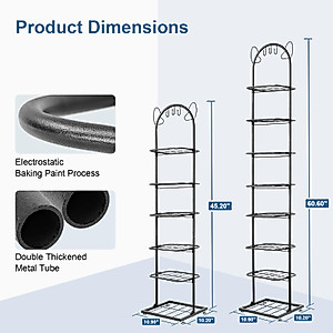 DOADW Vertical Shoe Rack 8 Tier, Narrow Shoe Rack for Closet Entryway, Sturdy Metal Skinny Shoe Rack with Hooks, Slim Shoe Rack for Small Spaces, Space Saving Corner Shoe Storage Organizer, Black