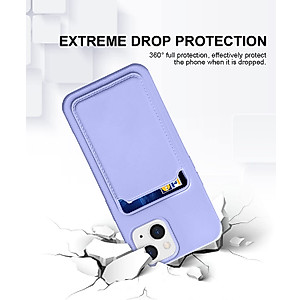Silicone Wallet Case Compatible with iPhone 13 Case with card holder & iPhone 14 Case with Card Holder, Shock-Absorbing, Soft Slim Card Holder Case Designed for iPhone 13 /iPhone 14 (6.1 inch)-Purple