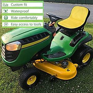 LP92334 Upgrade Large Seat Cover Riding Mower Cushioned Seat up to 18" High for John Deere Mower & Gator | Oxford 300D Fabric, Comfortable, Convenient Pockets, Waterproof