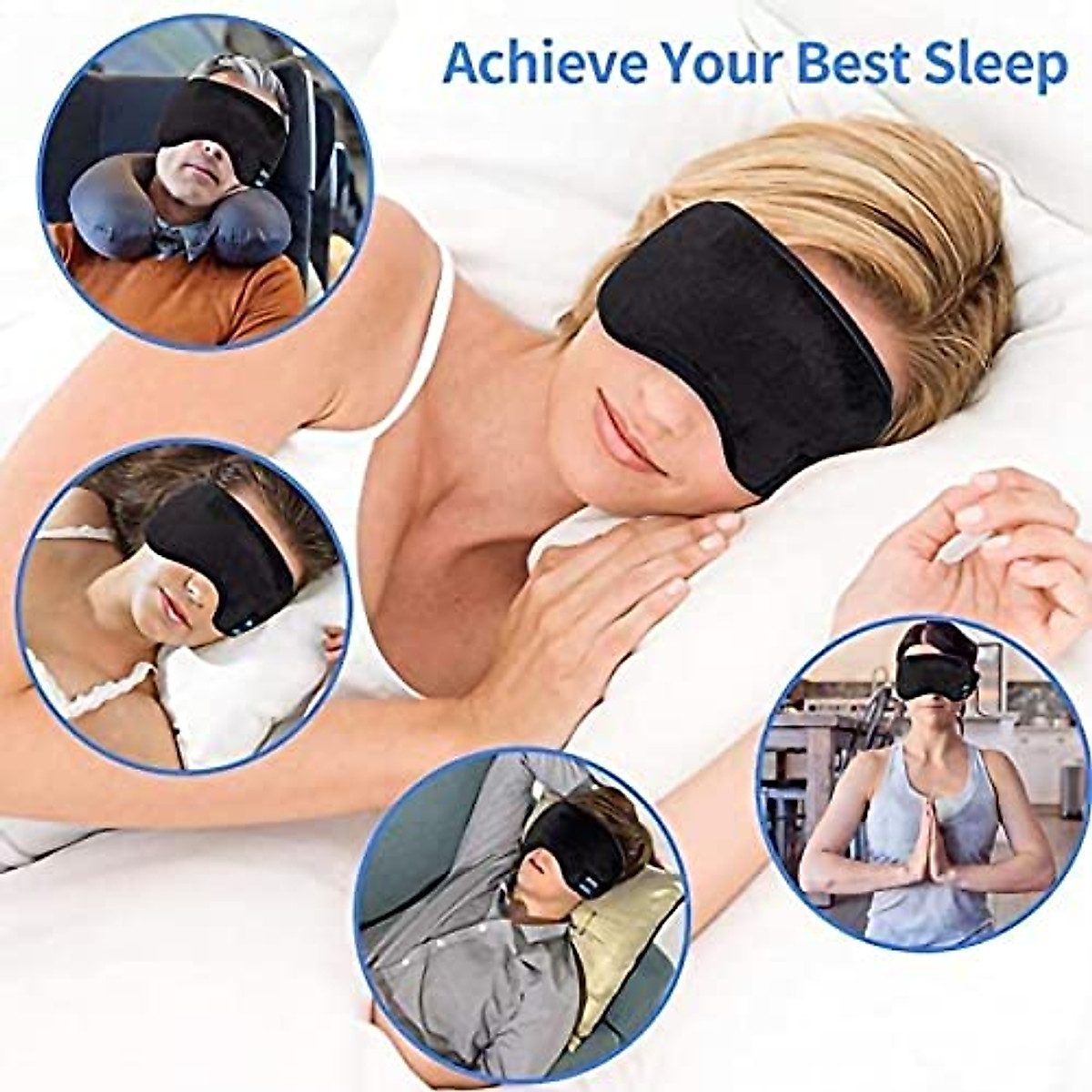 Bluetooth Shading Eye Mask Sleep Bluetooth Eye Mask Talking On The Phone Music Sleep Eye Mask 17.7x4.5in (Black)