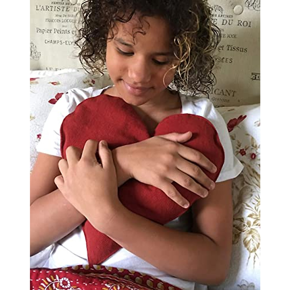 Hot Cherry Heart-Shaped Cherry Pit Pillow (Natural-Dyed Denim, Gift Wrapped in a Pie Box.) Relaxes Muscles, relieves Pain, Tummy Cramps with Moist Heat, FHA/HSA Approved