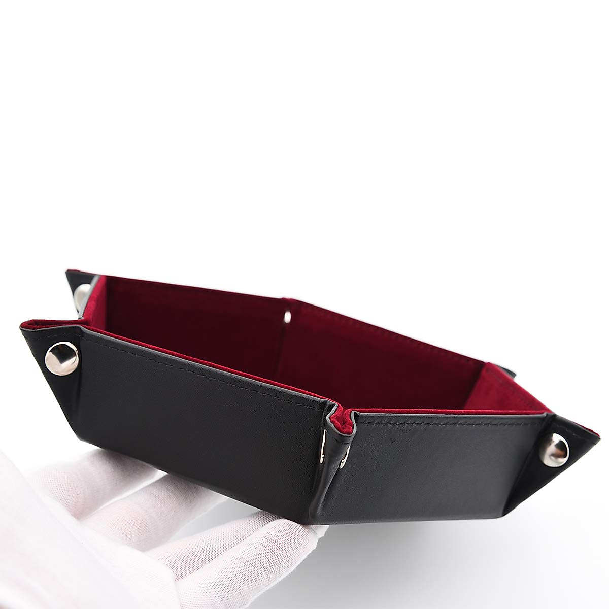 Dice Folding Hexagon Tray w/Red Velvet Rolling for DND Dice Games and Candy Holder Storage