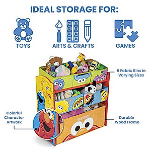 Delta Children Chair Desk with Storage Bin + Design and Store 6 Bin Toy Storage Organizer, Sesame Street (Bundle)