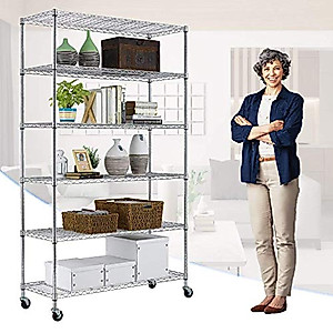 PayLessHere 6 Tier Commercial Grade Wire Shelving Unit Metal Shelf organizer Heavy Duty Storage Unit Wire Rack NSF Certification 2100LBS Capacity with Wheels-18x48x72