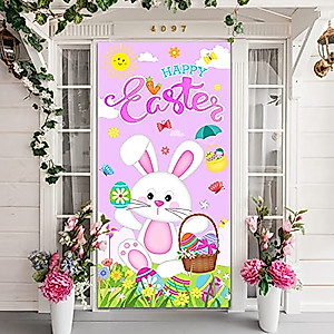 Happy Easter Door Cover - Easter Rabbit Door Cover Decoration Outdoor Courtyard Flag Welcome Spring Banner For Spring Easter Holiday Party Decoration - Pink