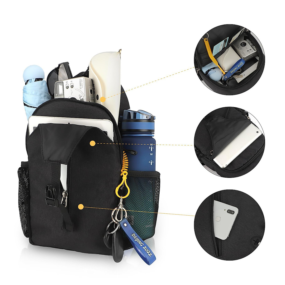 MAYLISACC Sling Backpack, Crossbody Sling Bag, Lightweight Shoulder backpack, Chest bag, Hiking Daybag for Biking, Cycling Walking （black）