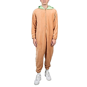 Bioworld - Star Wars The Mandalorian Baby Yoda Hooded Kigurumi Union Suit Pajama Onesie with Ears-XXL Brown