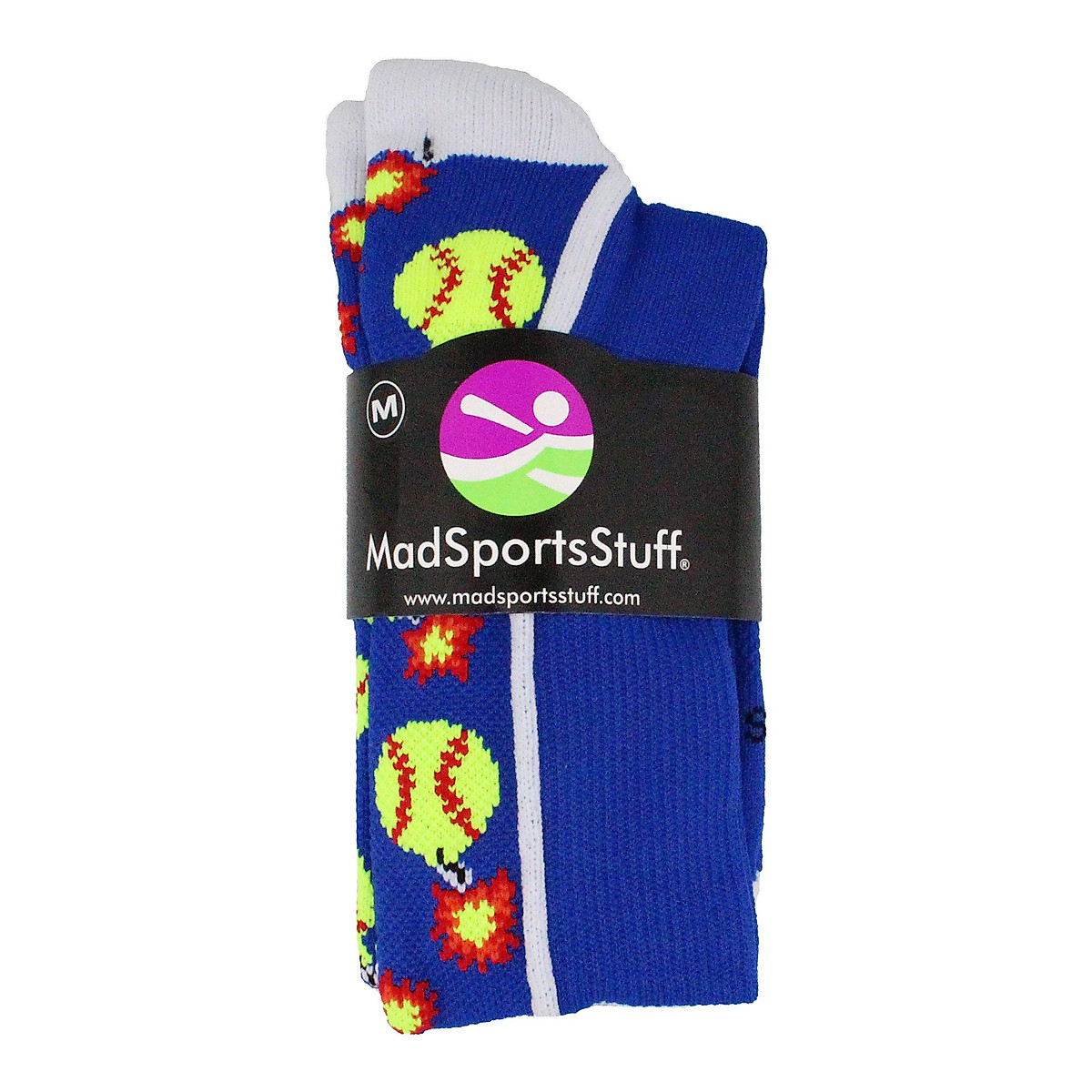 MadSportsStuff Softball Bomber Over the Calf Socks (Royal/White, Small)