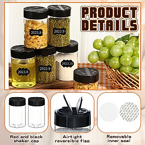 Uiifan 18 Pack 10 oz large plastic Spice Jars with Black Lids Clear and Safe Spice Bottles with Black PVC Labels Plastic Containers with Shaker Lids for Kitchen Storing Salt Herbs Seasoning Powders