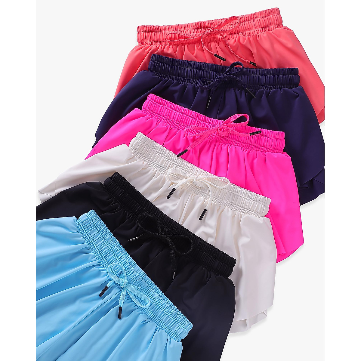 HASMES Girls Butterfly Shorts Teen Flowy Athletic Shorts for Running Dance Cheer 5-14Y Light Blue