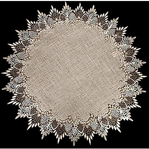 Linens, Art and Things Lace Doily Neutral Earth Tones Table Topper Scarf Place Mat Round Doily (23 Inch Round)